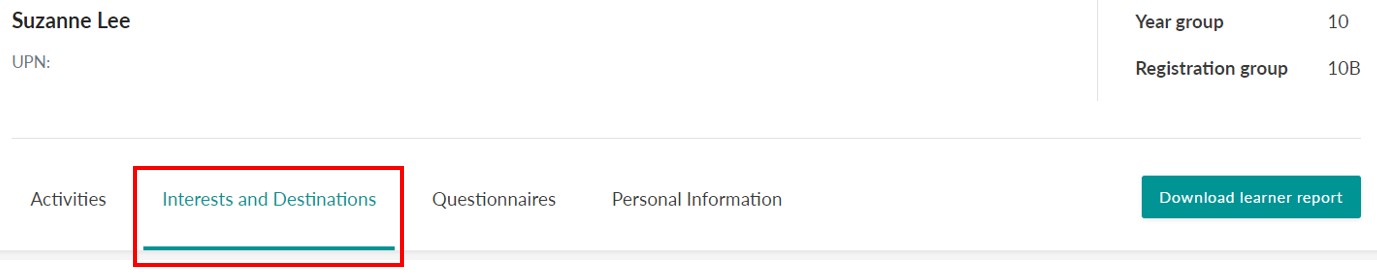 Learner Profile - Interests and Destinations tab – The Careers ...