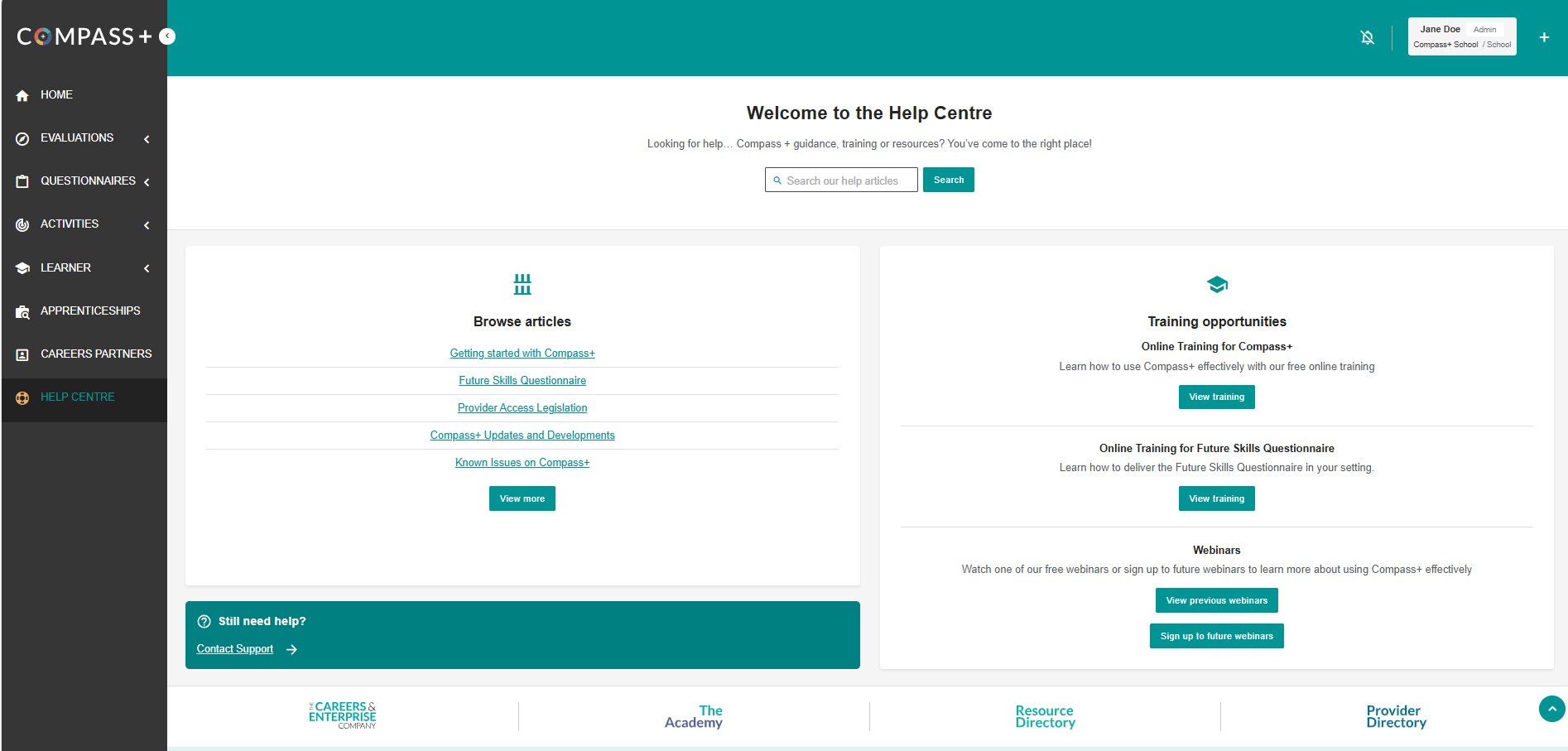 Using the Compass+ Help Centre – The Careers & Enterprise Company